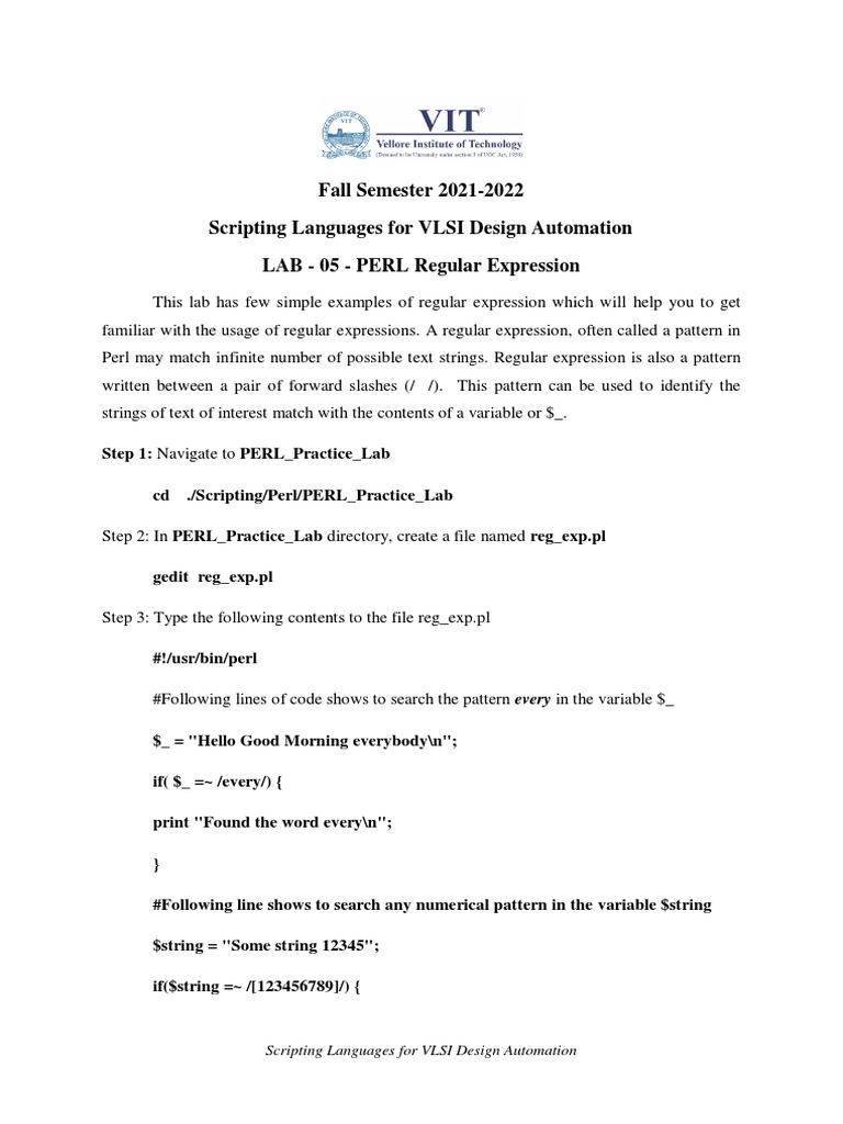 Fall Semester 2021 2022 Scripting Languages For Vlsi Design Automation Lab 05 Perl Regular