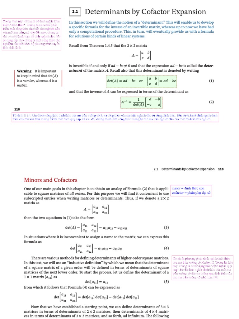 2.1 Determinants by Cofactor Expansion | PDF | Determinant | Matrix ...