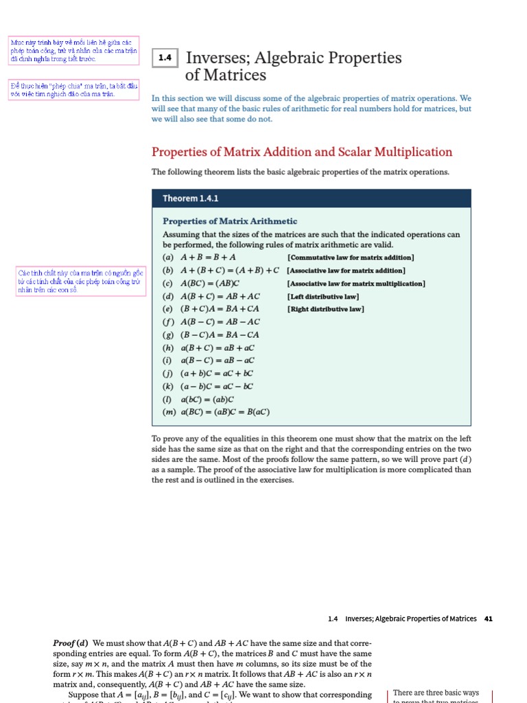 1.4 Inverses Algebraic Properties of Matrices | PDF | Matrix ...