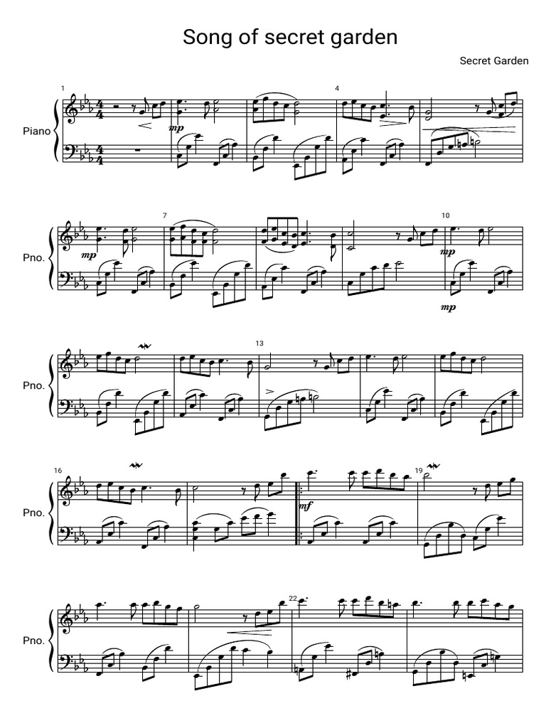 Secret Garden Piano Sheet Music | PDF