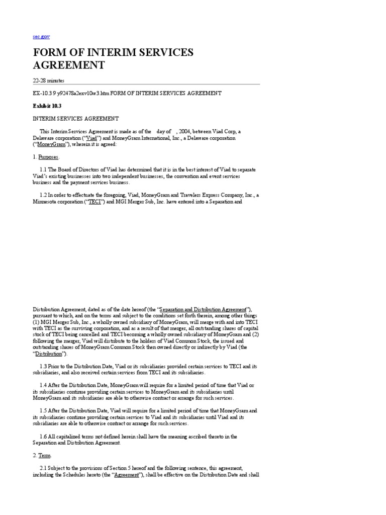 Form of Interim Services Agreement: Sec - Gov | Download Free PDF ...