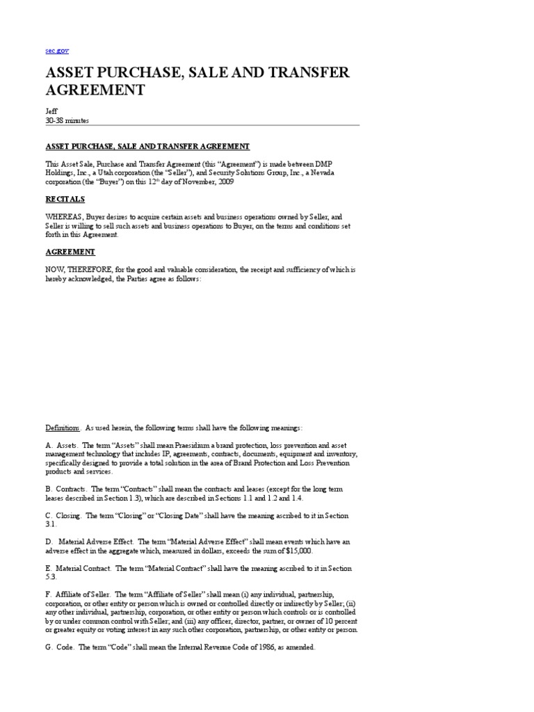 Asset Purchase and Transfer Agreement | PDF | Indemnity | Implied Warranty