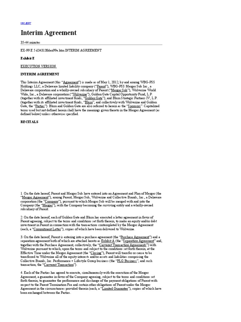 Sample of Interim Agreement | PDF | Indemnity | Mergers And Acquisitions