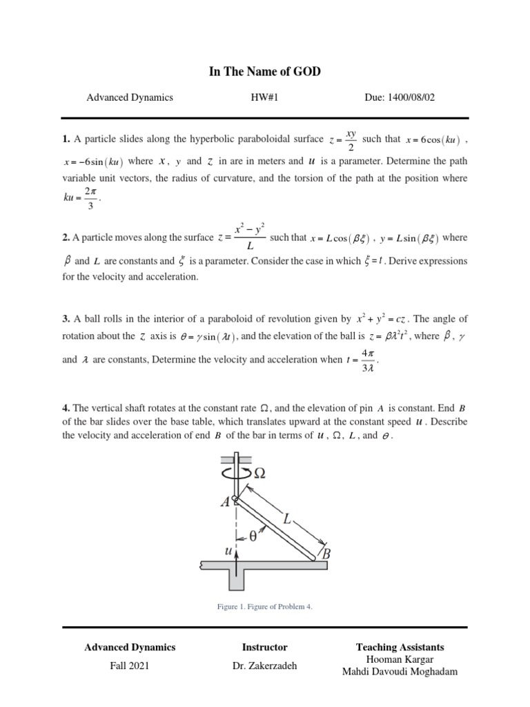 Advanced Dynamics, HW#1 | PDF | Acceleration | Velocity