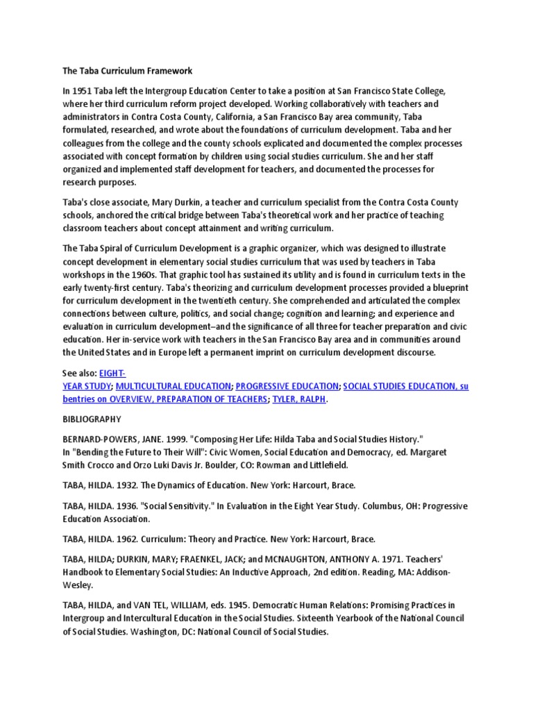 Hilda Taba Cur Framework | PDF | Curriculum | Teachers