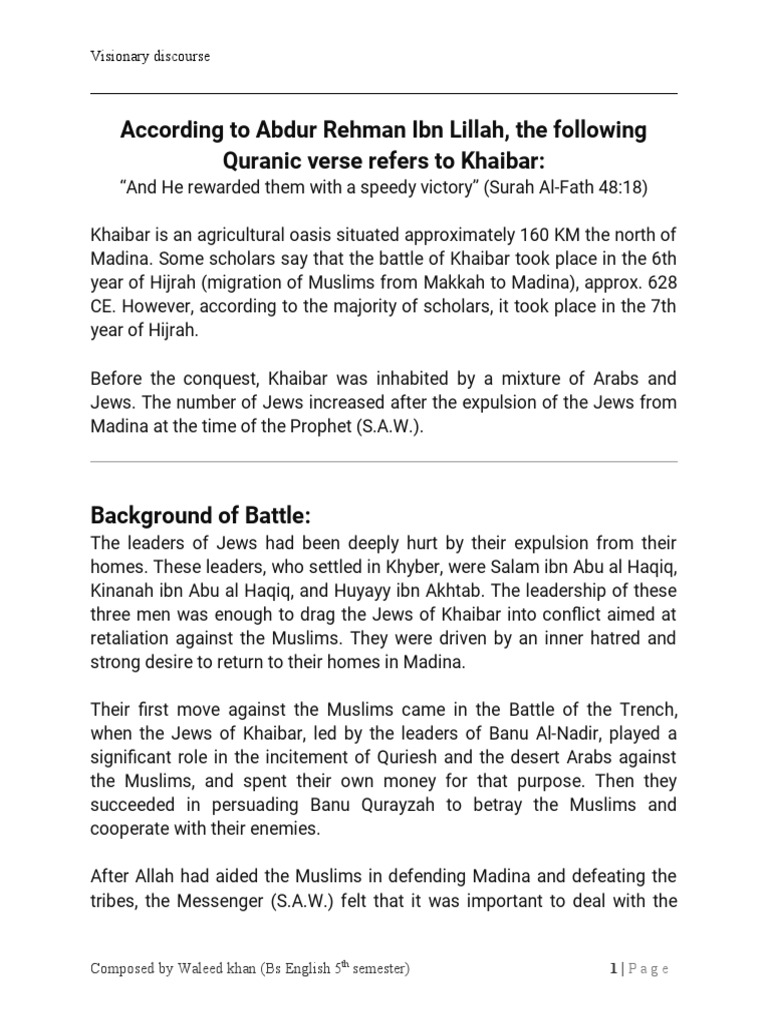 Battle of Khaibar: Key Events and Leaders | PDF | Muhammad | Medina