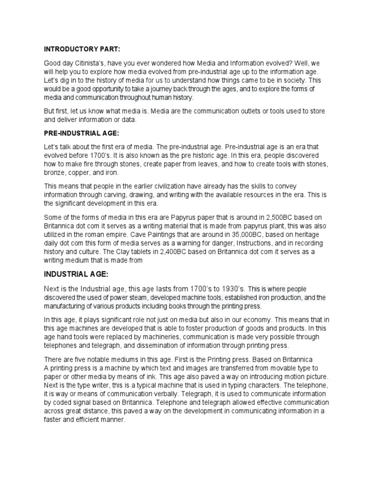 Evolution of Media from Pre-Industrial to Information Age | PDF ...