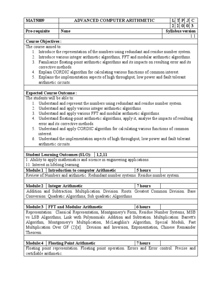 Mat5009 Advanced-Computer-Arithmetic TH 1.1 46 Mat5009 | PDF ...
