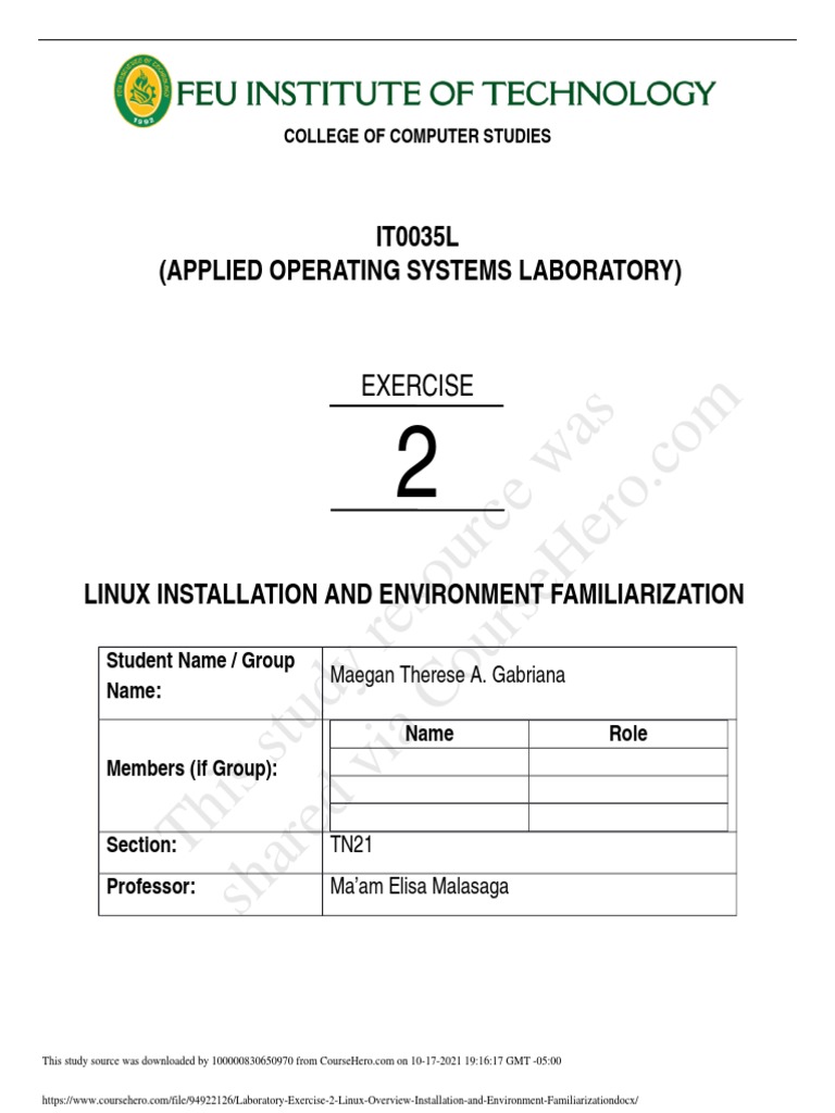 Laboratory Exercise 2 Linux Overview Installation and Environment ...