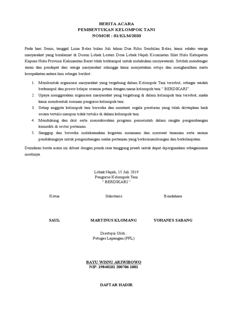 Berita Acara Pembentukan Kelompok Tani | PDF