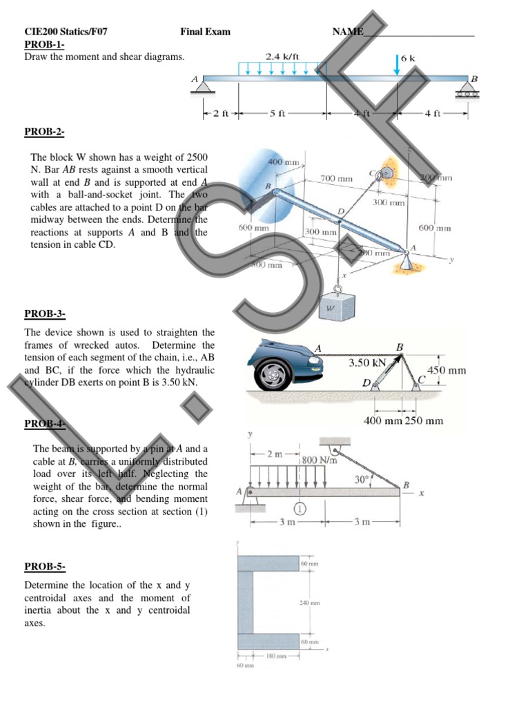 CIE200 Statics Final Exam Problems | PDF