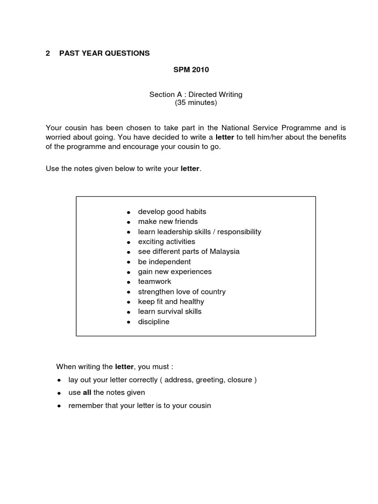 2 Past Year Questions SPM 2010 | PDF