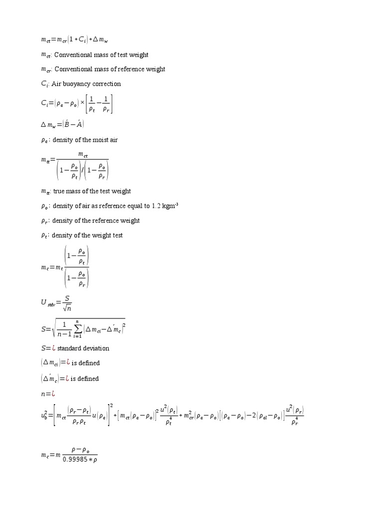 Formulas and Equations for Calculating Mass, Density, and Uncertainty ...