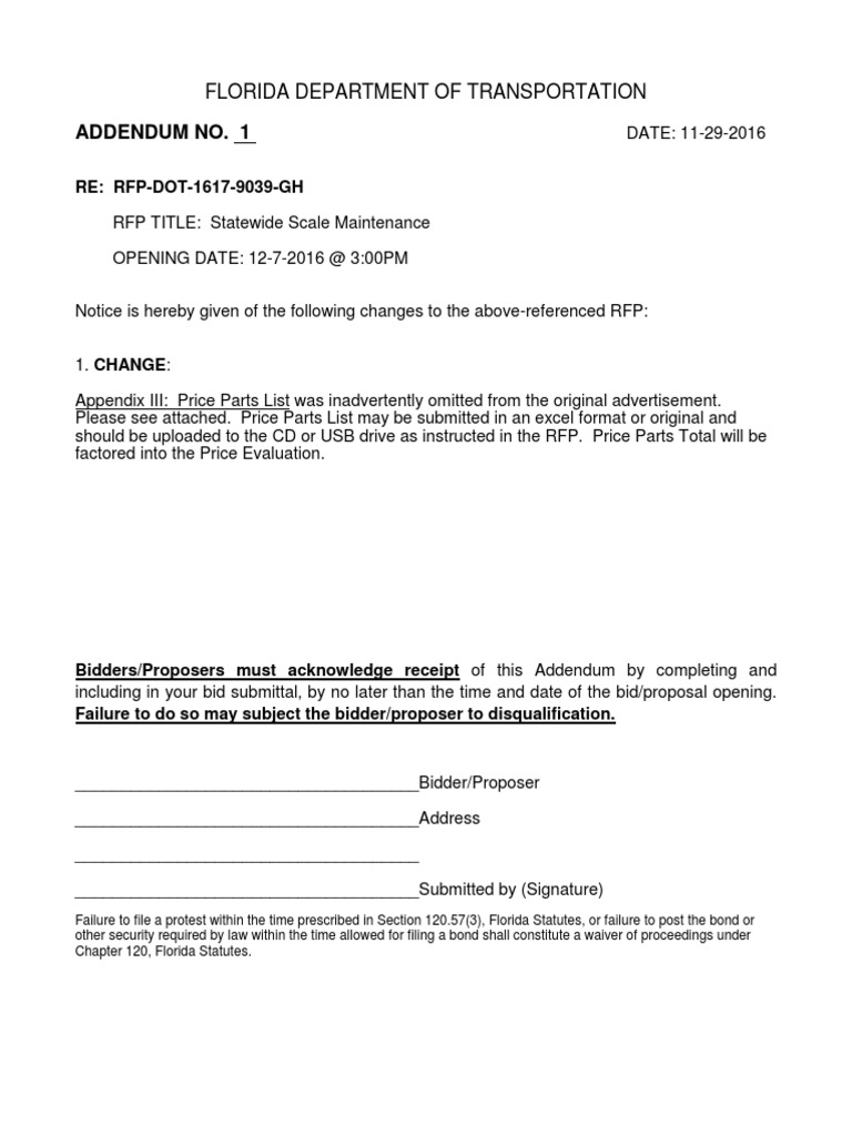Addendum No. 1: Florida Department of Transportation | PDF | Electrical ...