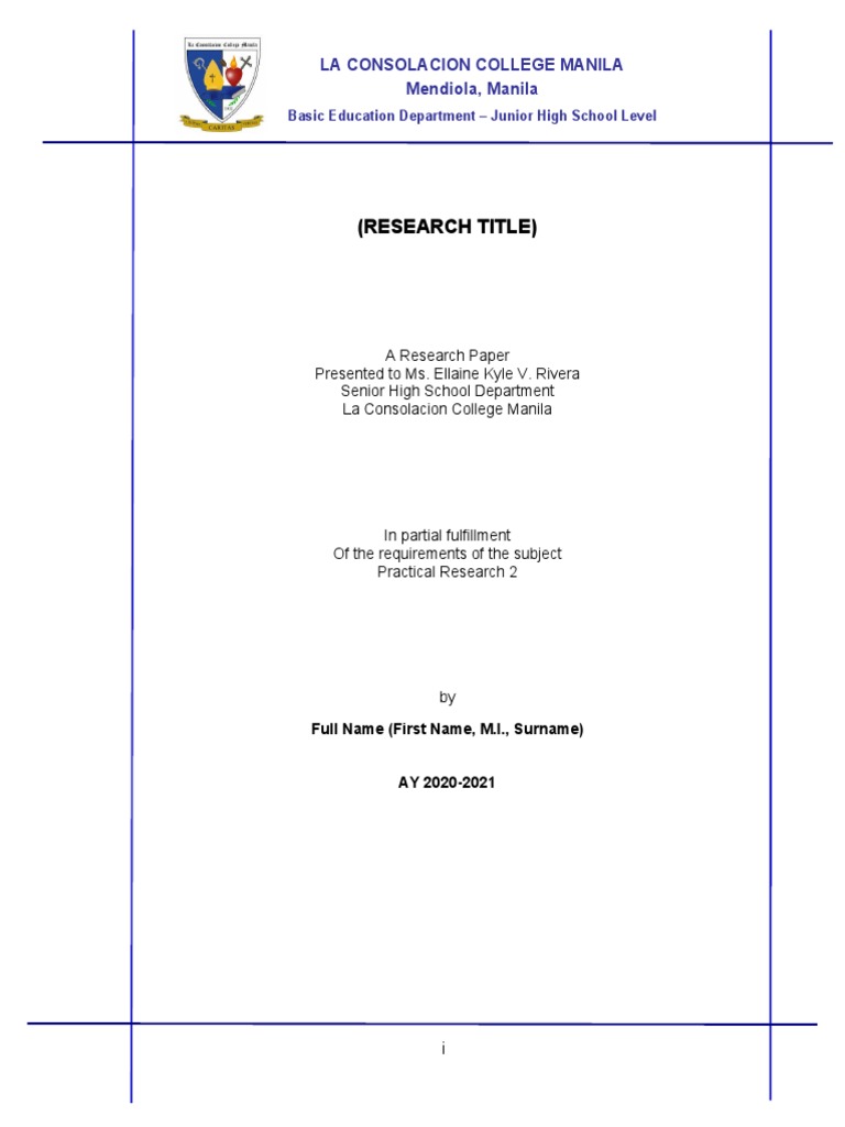 High School Research Paper Title Page