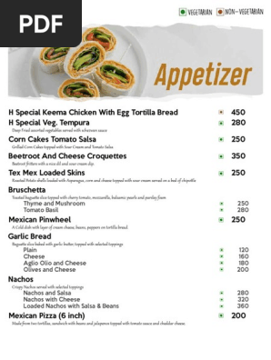 Continental Lunch Menu