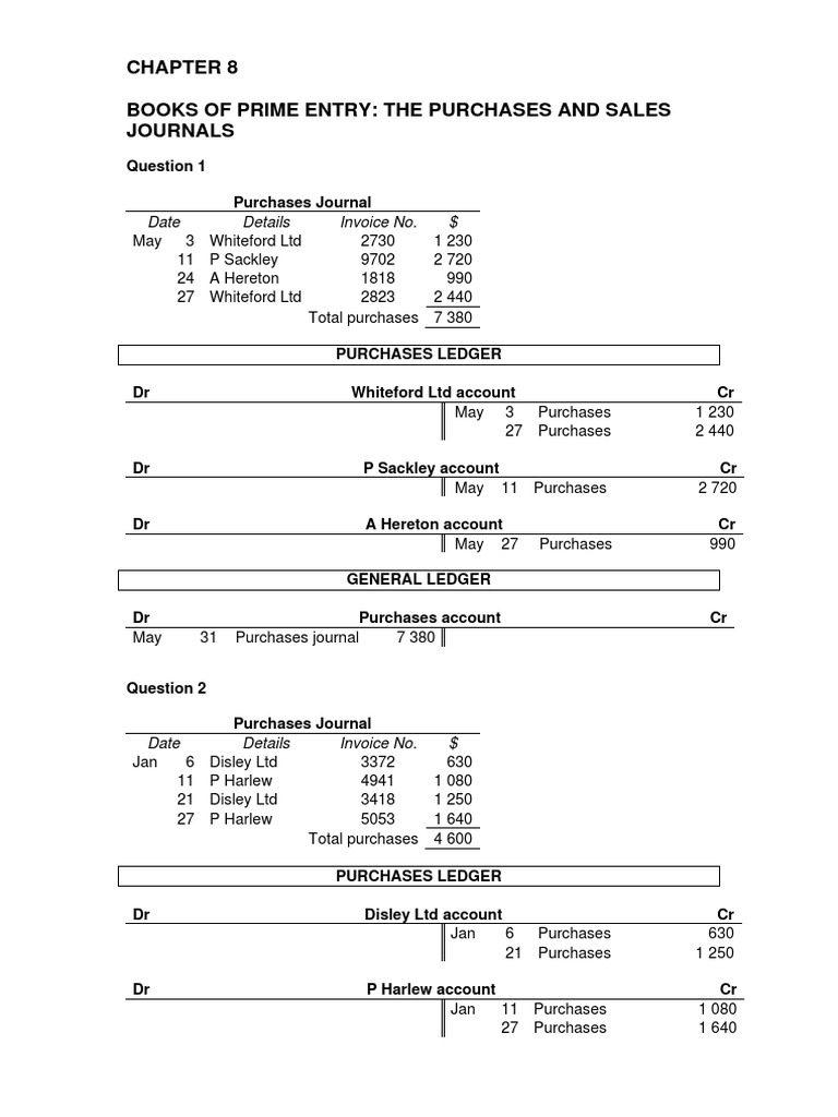 Books of Prime Entry: The Purchases and Sales Journals: Date Details ...