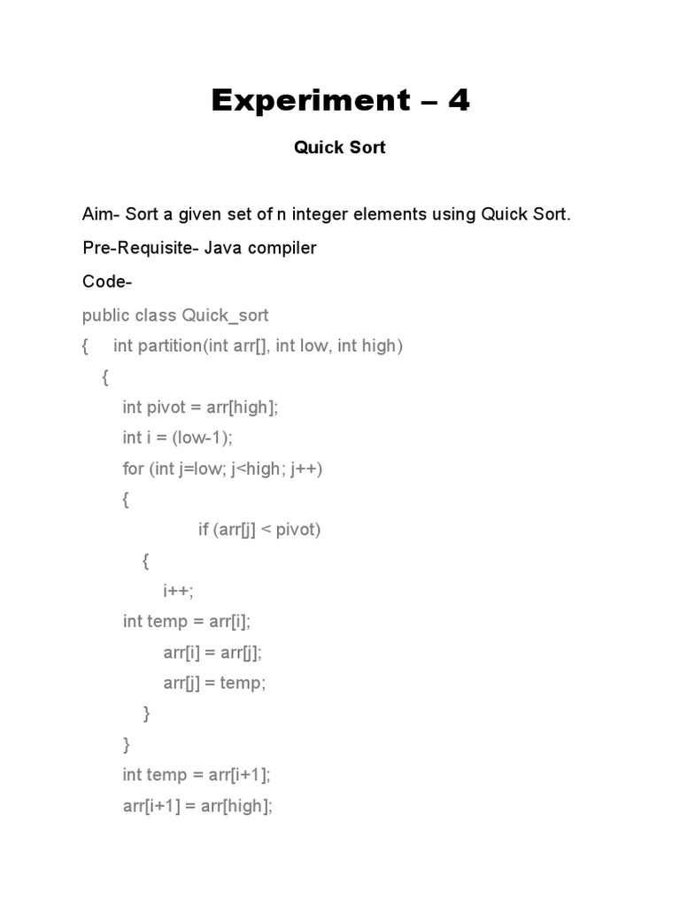 Experiment - 4: Aim-Sort A Given Set of N Integer Elements Using Quick ...