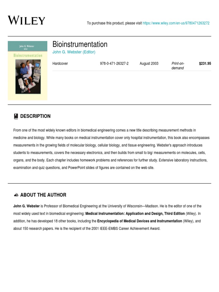 Wiley Bioinstrumentation 978-0-471 26327 2 | PDF | Biomedical ...