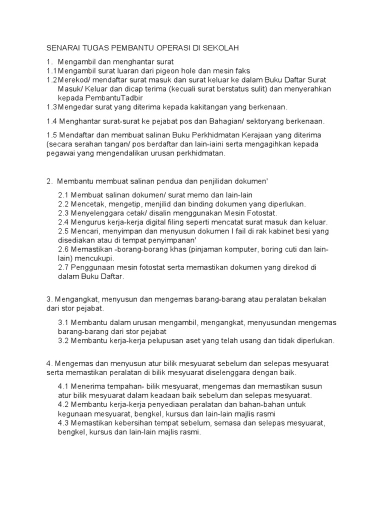 Senarai Tugas Pembantu Operasi Di Sekolah | PDF | Karier & Perkembangan