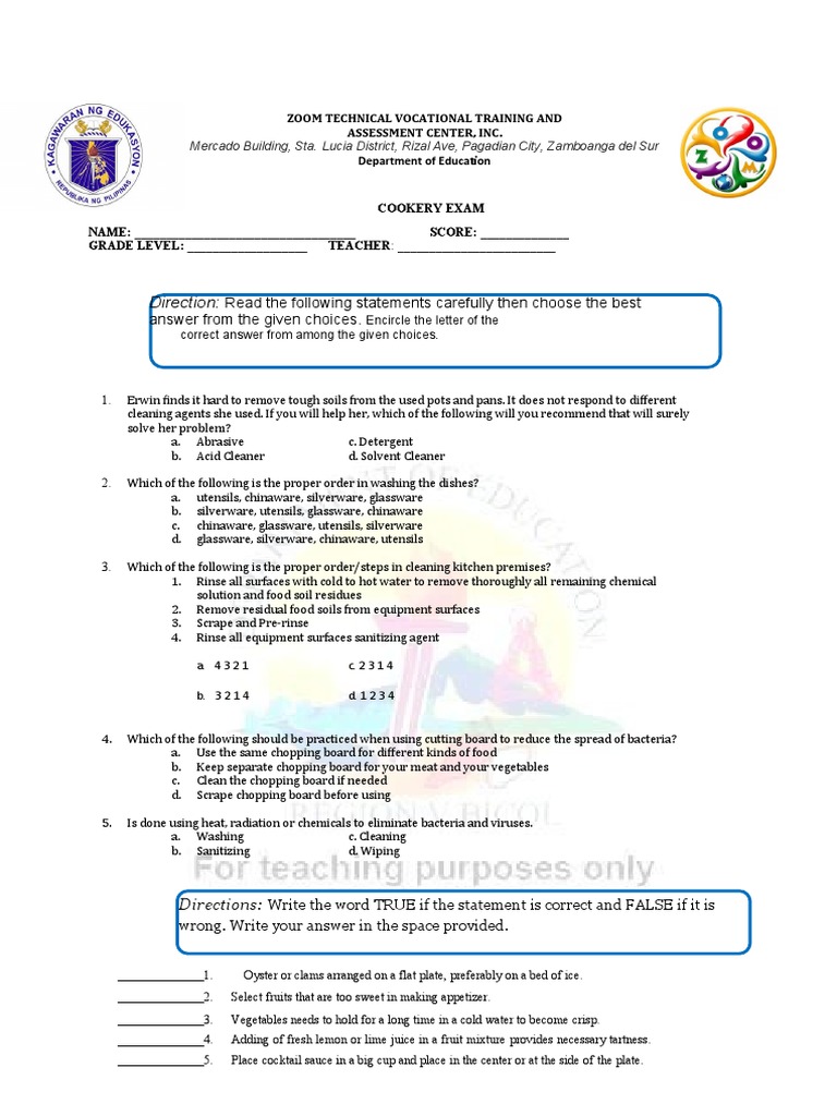 Cookery Exam | PDF | Foods | Food And Drink