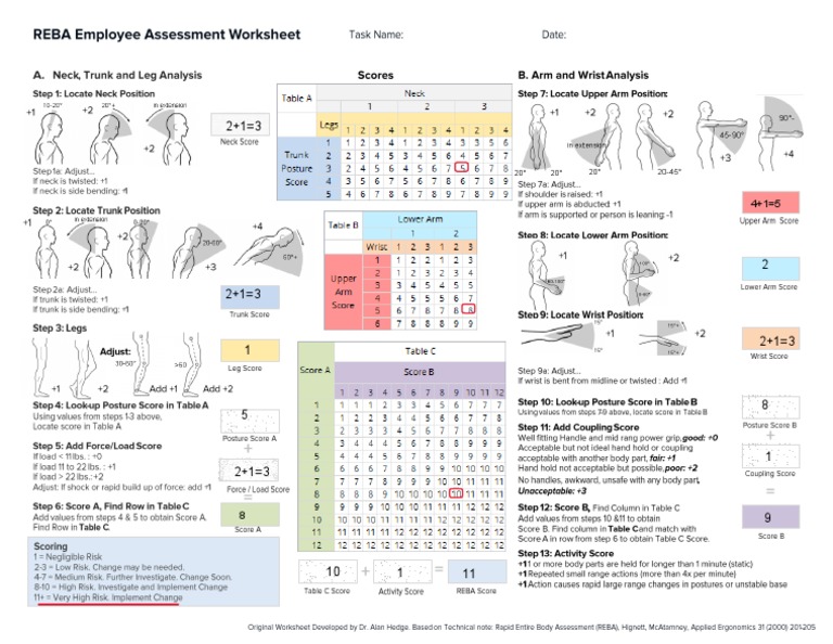 REBA Worksheet V 2.0 | PDF