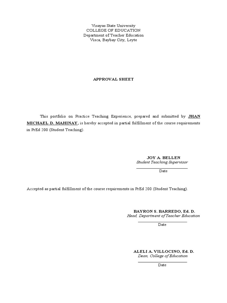 Approval Sheet: Head, Department of Teacher Education | PDF | Lesson ...