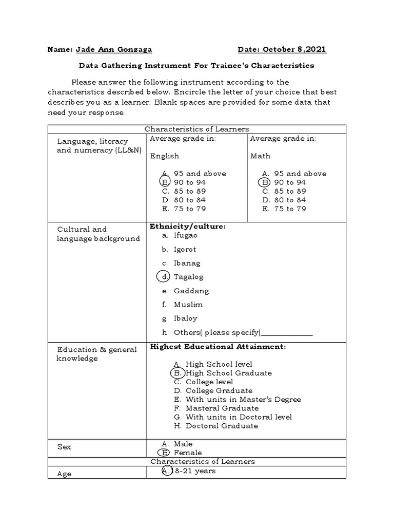 Understanding Trainee Characteristics: A Data Gathering Instrument ...