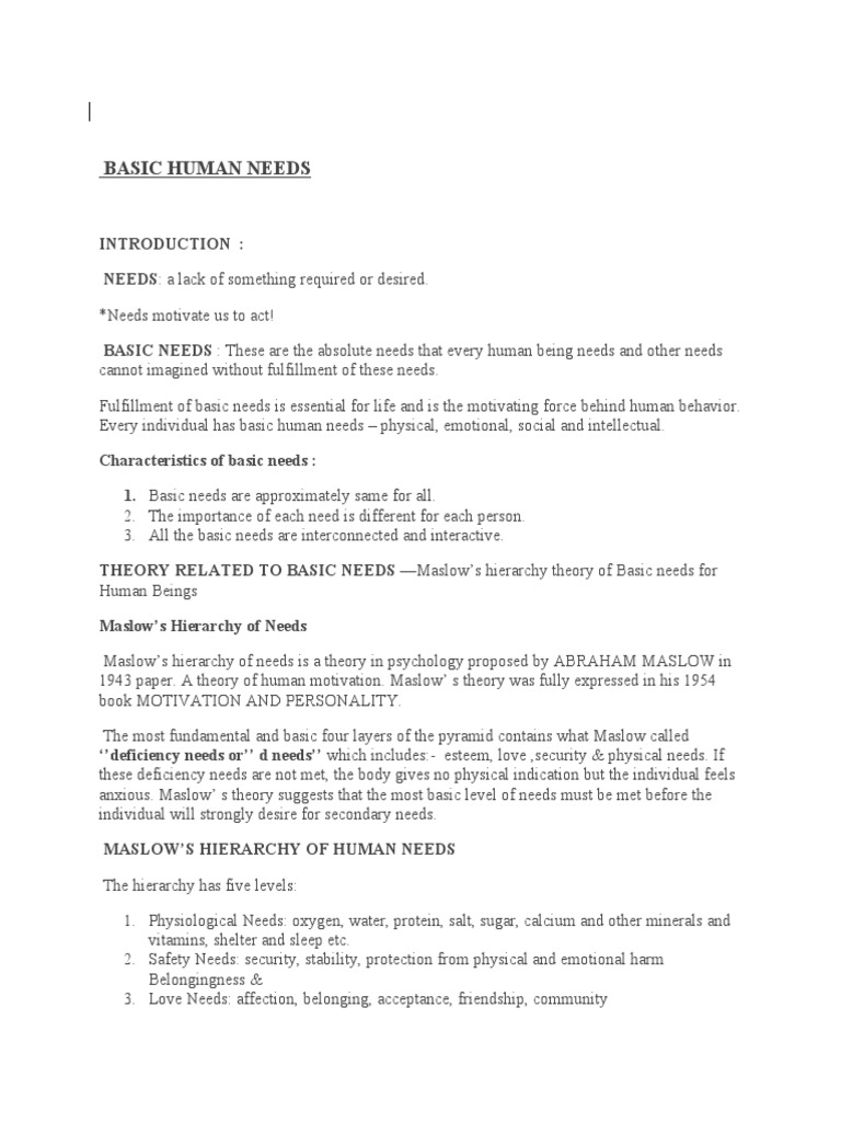Basic Human Needs | PDF | Self Actualization | Emotions