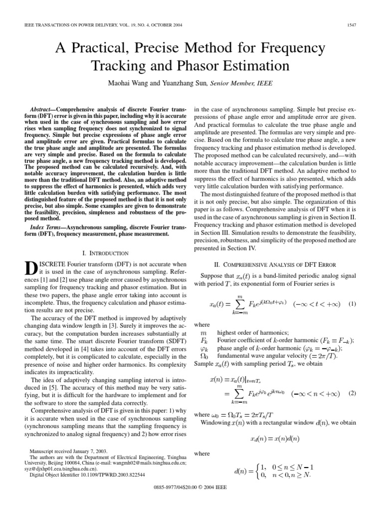 A Practical, Precise Method For Frequency Tracking and Phasor ...