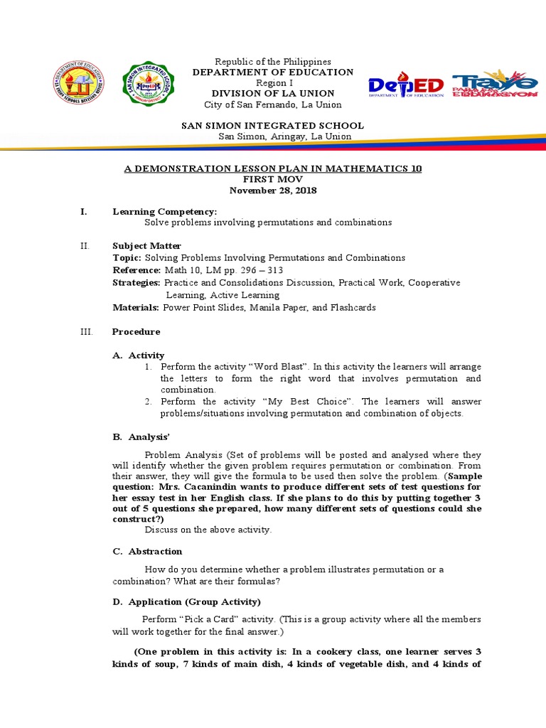 Modified Lesson Plan Mov 1 | PDF | Mathematics | Lesson Plan