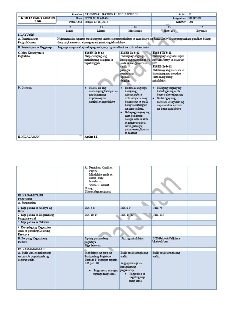 DLL Filipino Grade10 Quarter1 Week2 (Palawan Division) | PDF