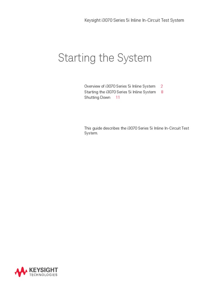 Starting The System: Keysight I3070 Series 5i Inline In-Circuit Test ...