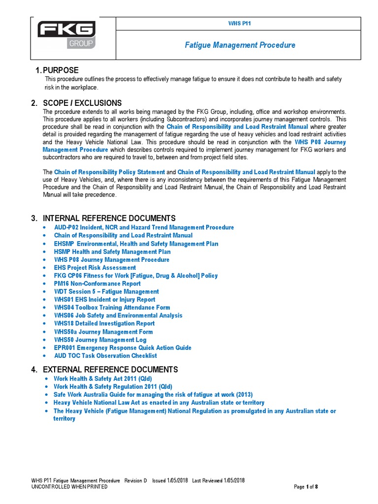WHS P11 Fatigue Management Procedure | PDF | Occupational Safety And ... WHS P11 Fatigue Management Procedure | PDF | Occupational Safety And ...
