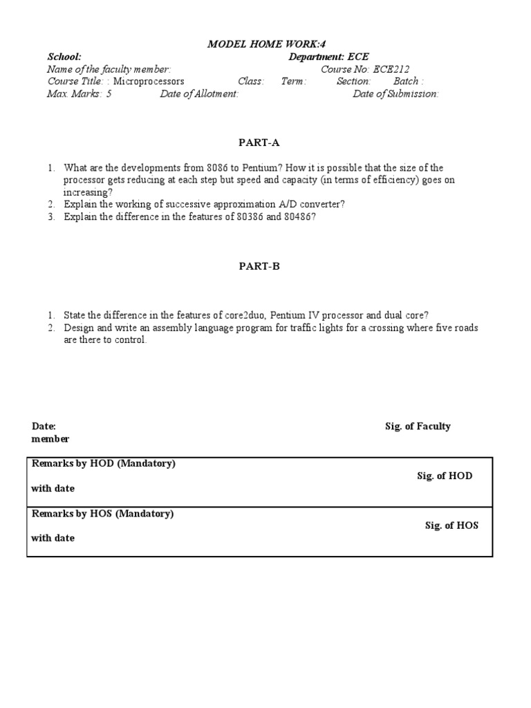 Microprocessors Assignment ECE212 | PDF