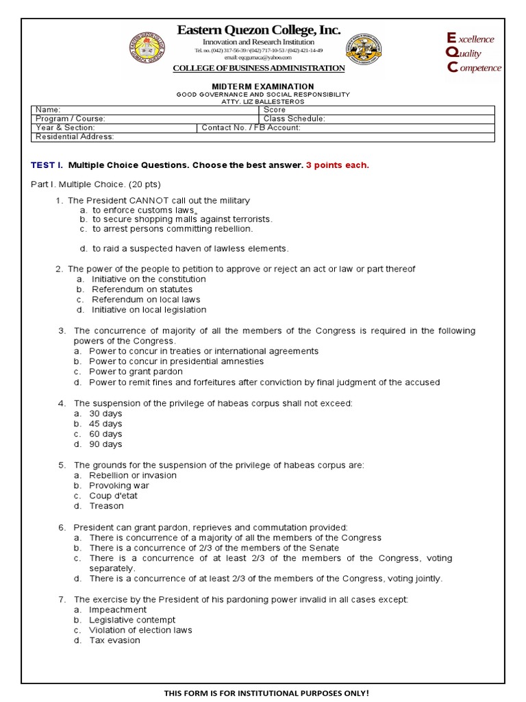 Midterm-Exam GGSR | PDF | American Government | Presidents Of The ...