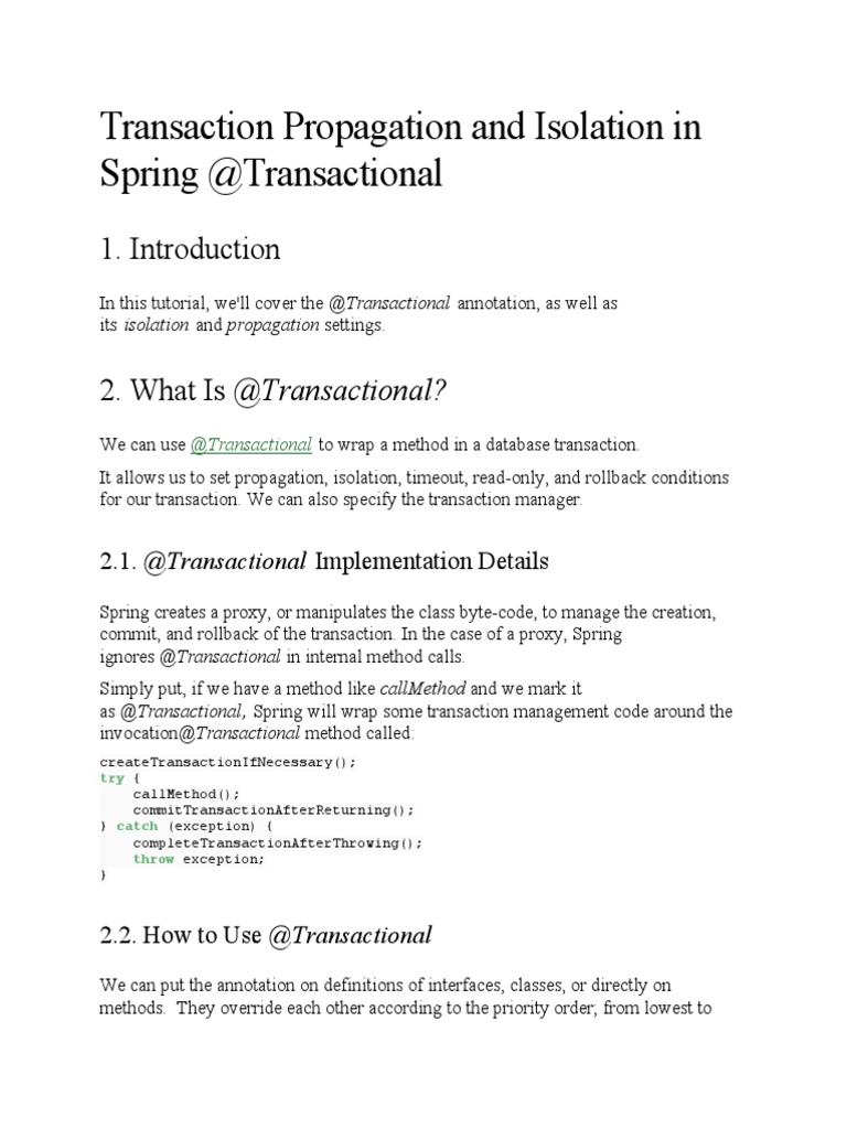 Transaction Propagation And Isolation In Spring Transactional Pdf Computer Science Computing