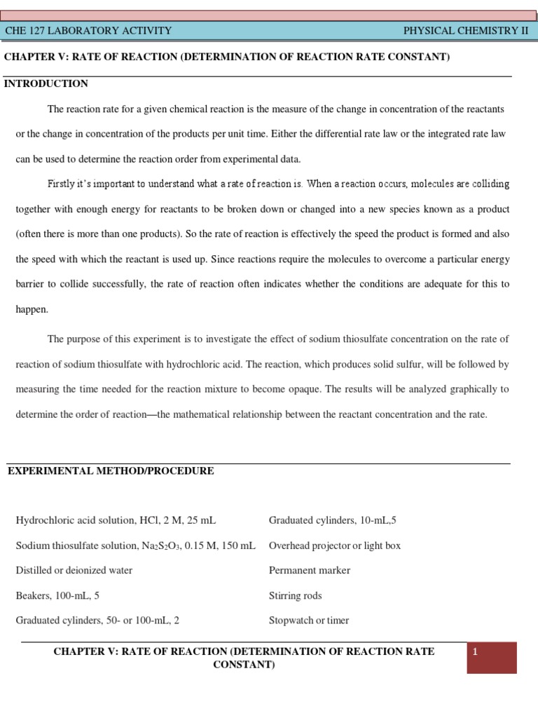 Determination of Reaction Rate Constant | PDF | Reaction Rate ...