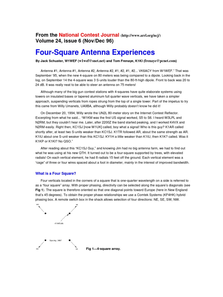 Four-Square Antenna Experiences for Low Band Contesting | PDF | Rope ...