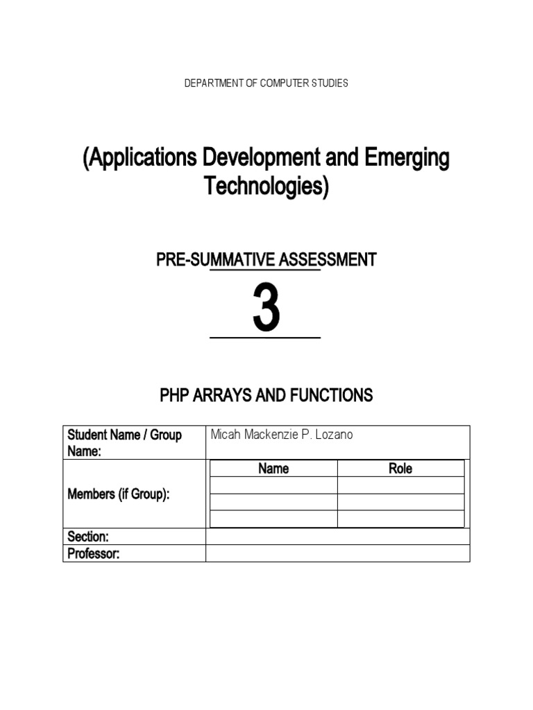 PSA3 Technical - PHP Arrays and User Defined Functions | PDF ...