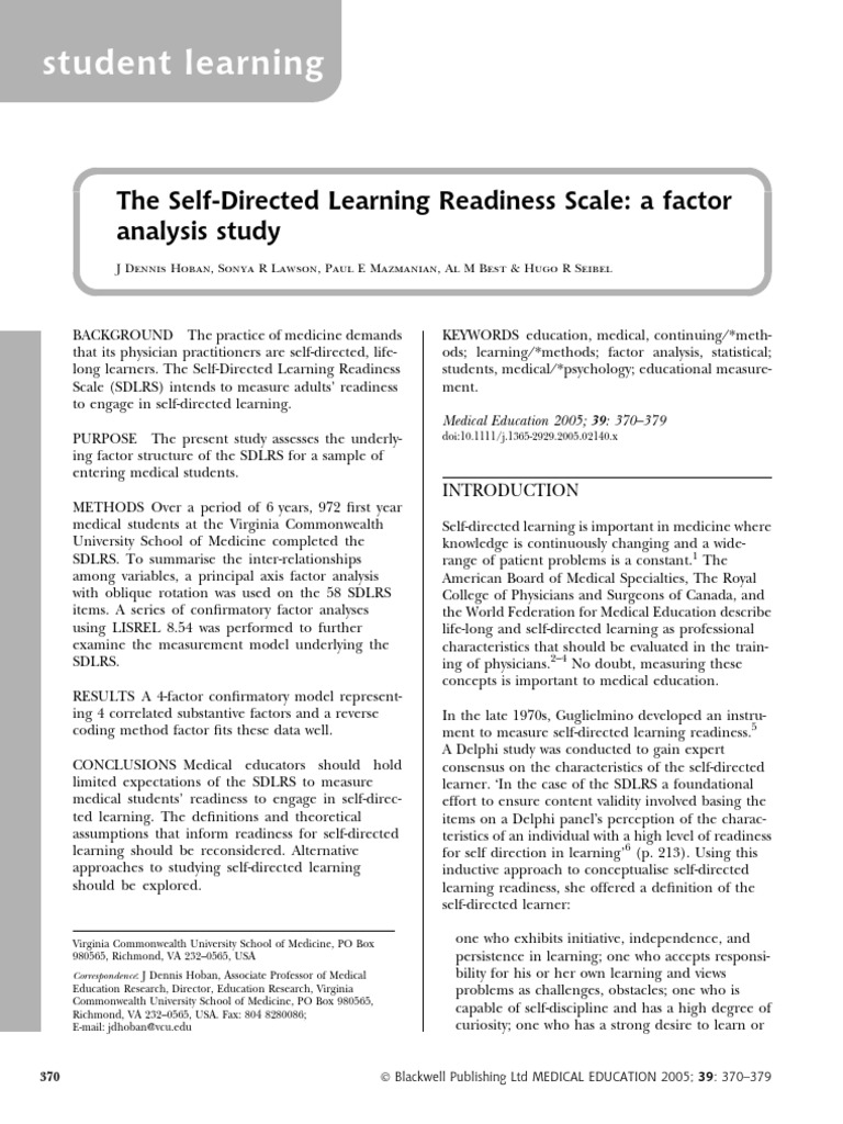 Student Learning: The Self-Directed Learning Readiness Scale: A Factor Analysis Study | PDF ...