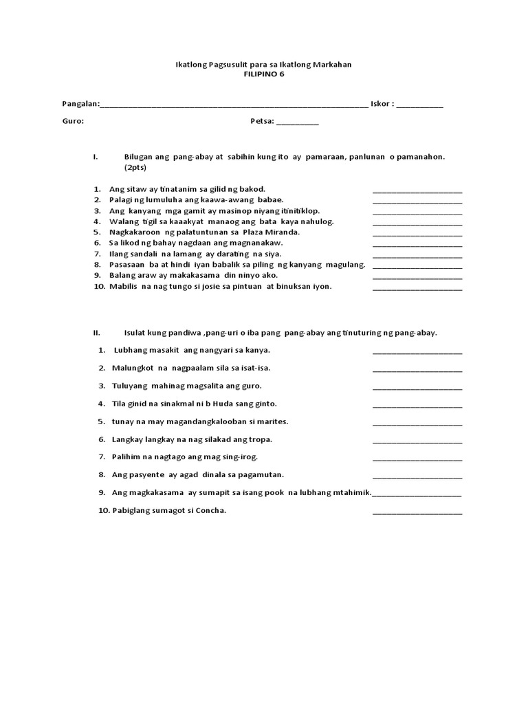 Filipino 6 3Q Summative Test | PDF