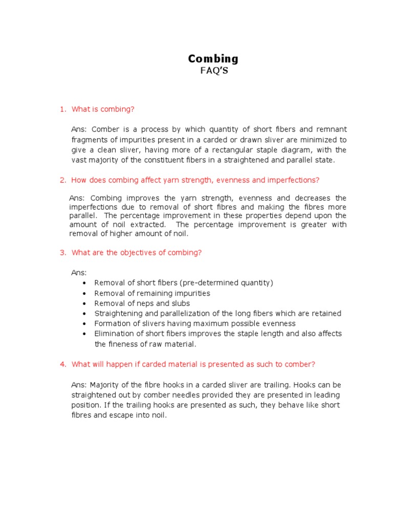 Combing | PDF | Textiles | Materials