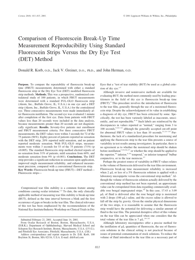 Comparison of Fluorescein Break-Up Time Measurement Reproducibility ...