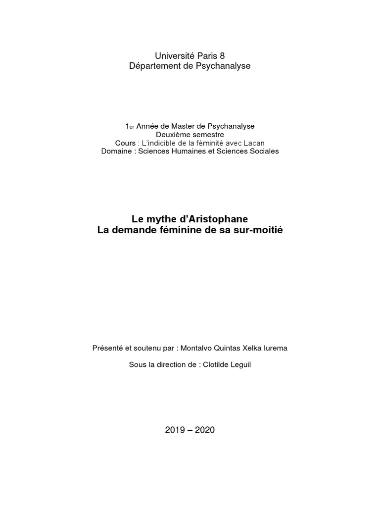 Devoir S2 Xelka Leguil | PDF | Jacques Lacan | Le Banquet (Platon)