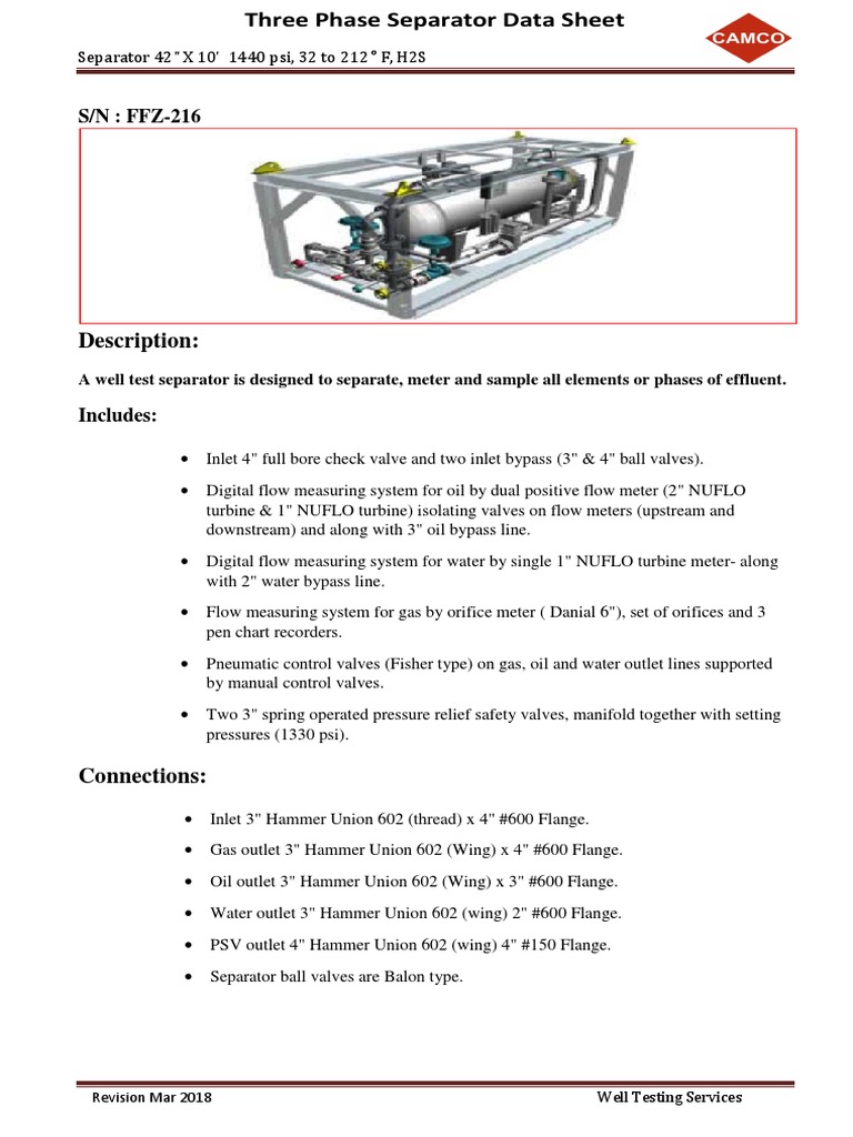 Separator Data Sheet | Download Free PDF | Valve | Flow Measurement