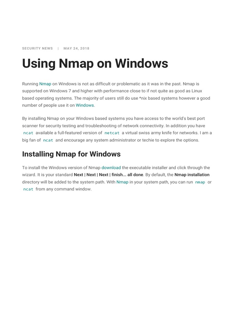 Using Nmap On Windows | Download Free PDF | Microsoft Windows | Command ...