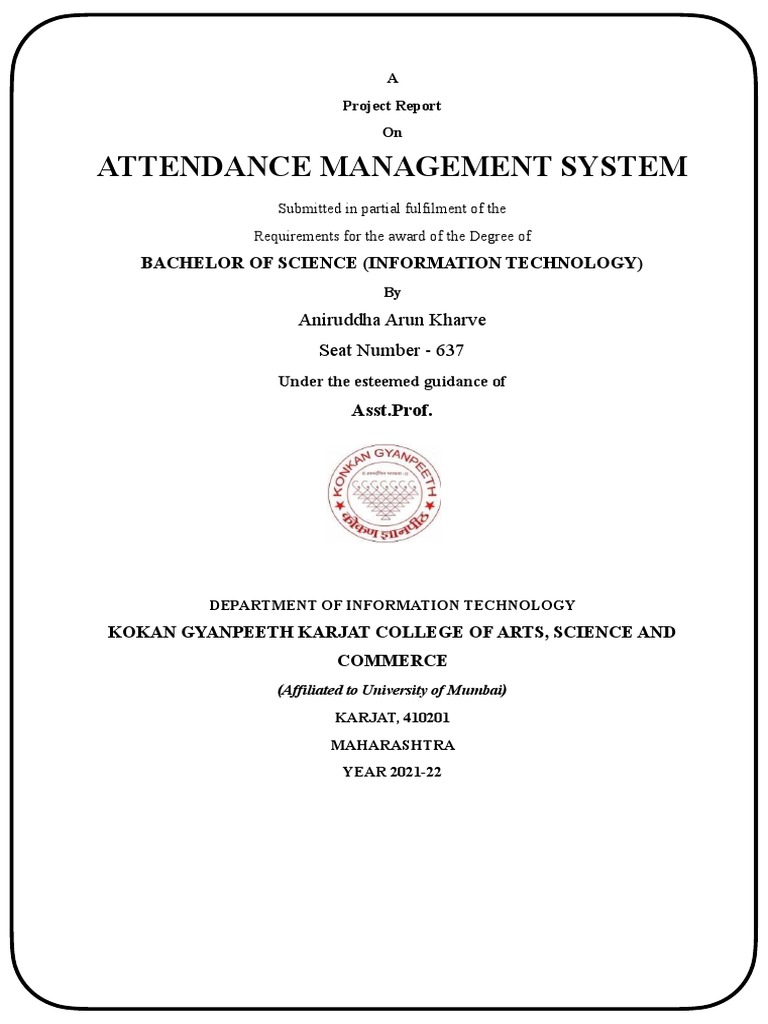 Attendance Management System Project Report by Aniruddha Kharve | PDF ...