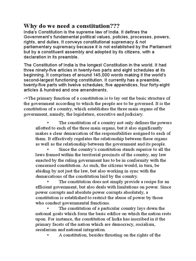Why Do We Need A Constitution | PDF | Constitution | Public Law