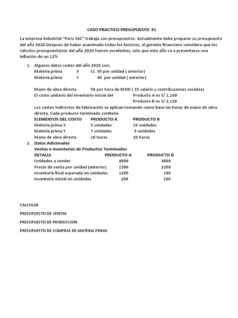 Caso Practico Presupuesto Semana 03 | PDF | Presupuesto | Economias